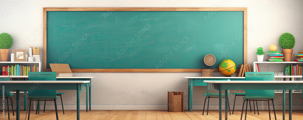 Empty classroom with green chalkboard background. Stock Illustration ...