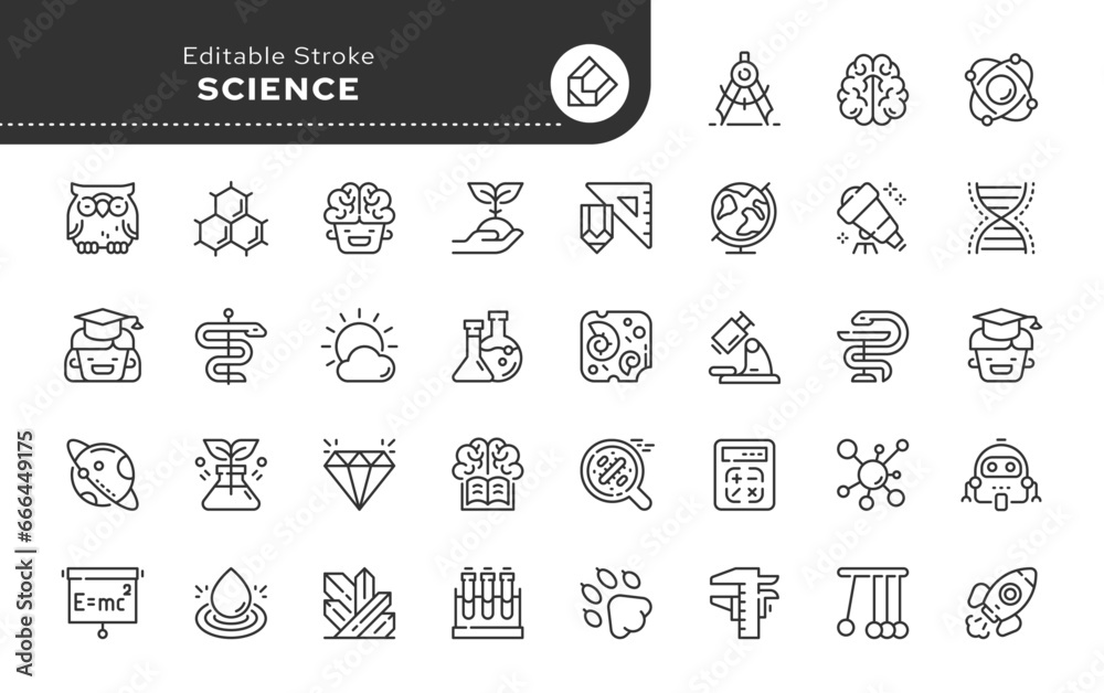 Set of science line concept web icons in outline linear style. Icon ...
