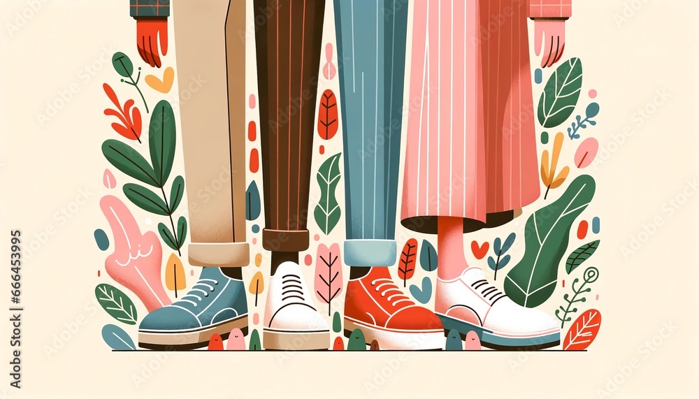 Flat illustration of a diverse pair of feet standing next to each other ...