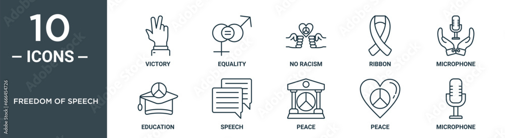 freedom of speech outline icon set includes thin line victory, equality ...