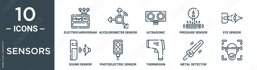 sensors outline icon set includes thin line electrocardiogram ...
