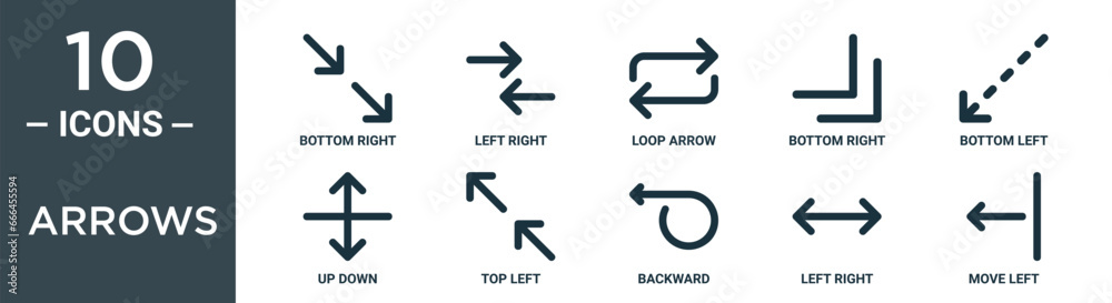 Vetor de arrows outline icon set includes thin line bottom right, left ...