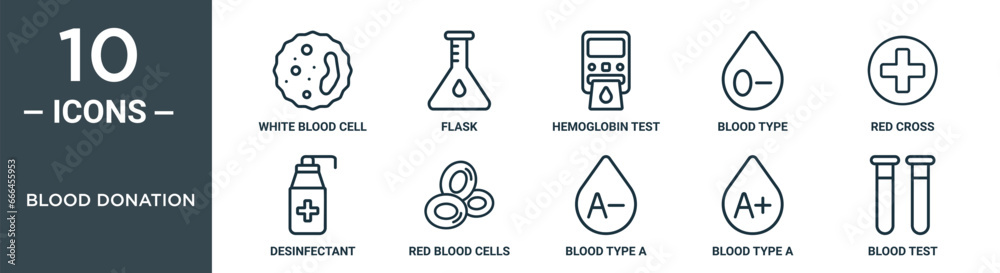 blood donation outline icon set includes thin line white blood cell ...