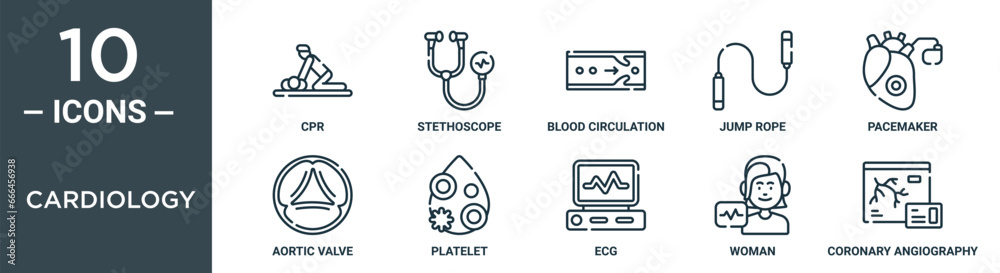 Vetor de cardiology outline icon set includes thin line cpr ...