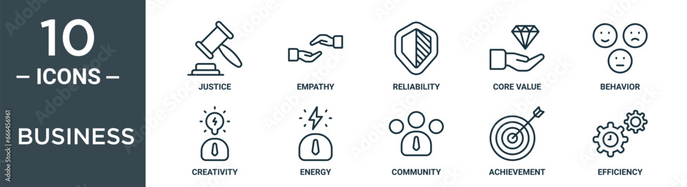 business outline icon set includes thin line justice, empathy ...