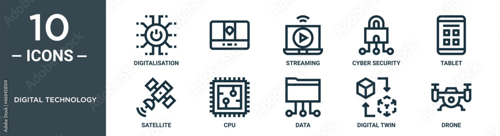 digital technology outline icon set includes thin line digitalisation ...