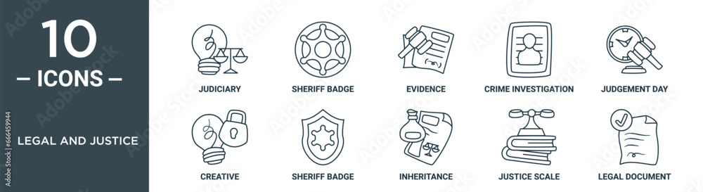 legal and justice outline icon set includes thin line judiciary ...