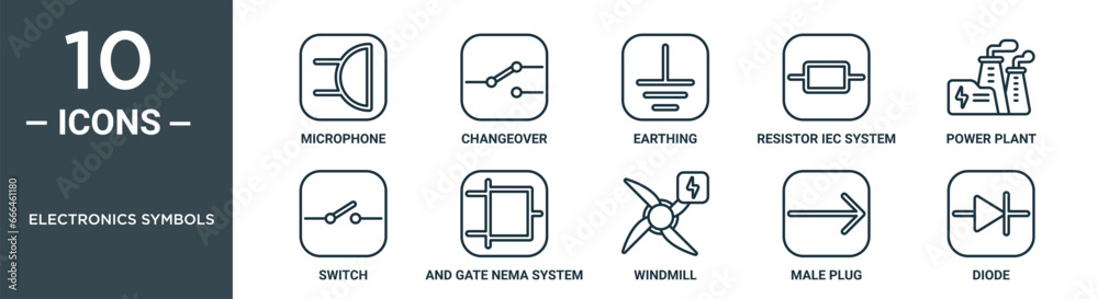 electronics symbols outline icon set includes thin line microphone ...
