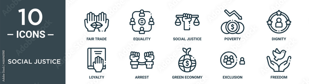 social justice outline icon set includes thin line fair trade, equality ...