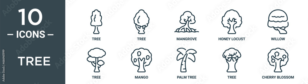 tree outline icon set includes thin line tree, tree, mangrove, honey ...