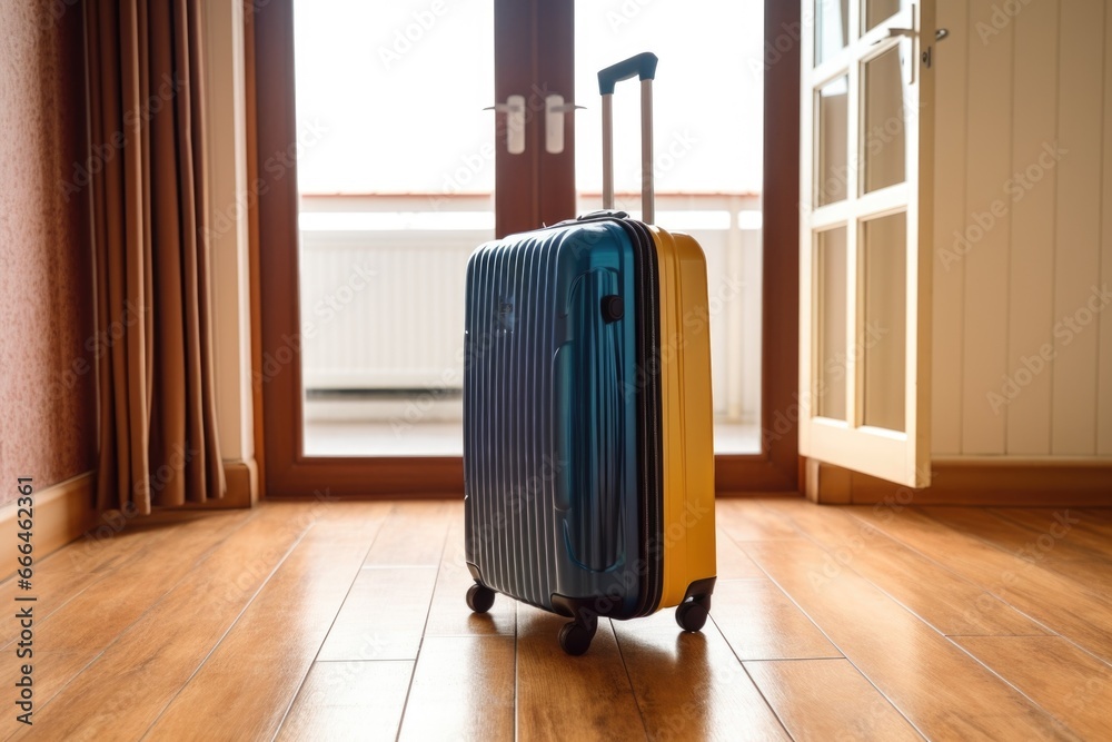 single suitcase at the door ready for travel Stock Photo | Adobe Stock