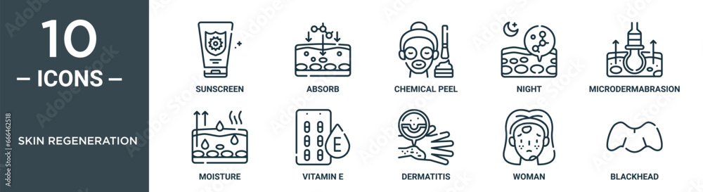 Vetor do Stock: skin regeneration outline icon set includes thin line ...