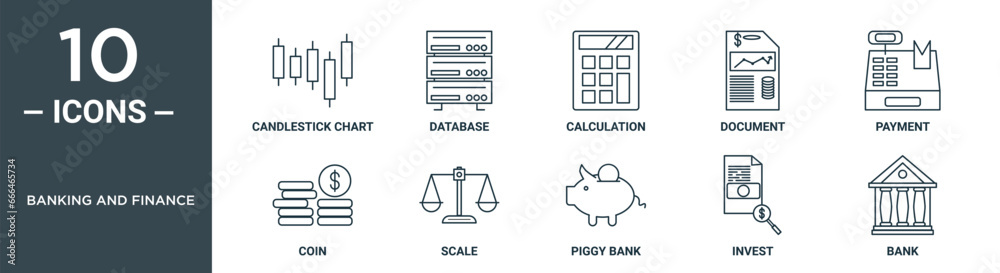 banking and finance outline icon set includes thin line candlestick ...