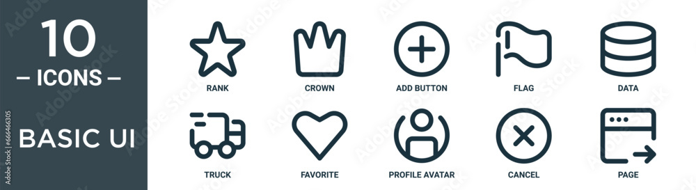 basic ui outline icon set includes thin line rank, crown, add button ...