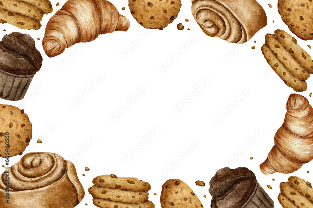 Croissant, Spiraled Cinnamon Roll, cookies, muffin. Pastry. Bakery food ...