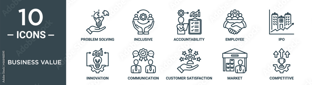 business value outline icon set includes thin line problem solving ...