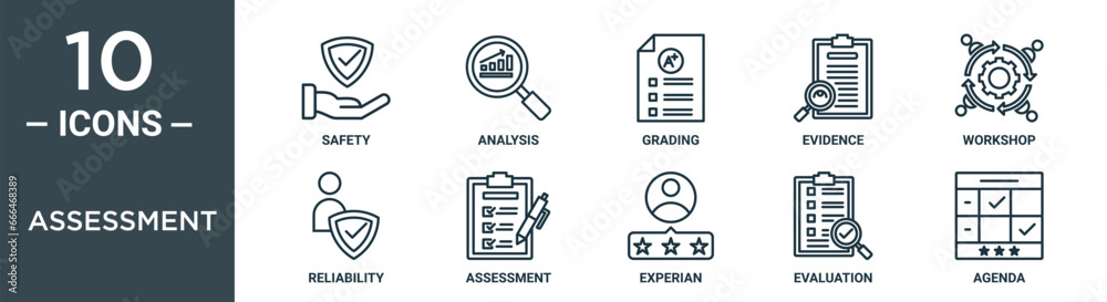 Vecteur Stock assessment outline icon set includes thin line safety ...