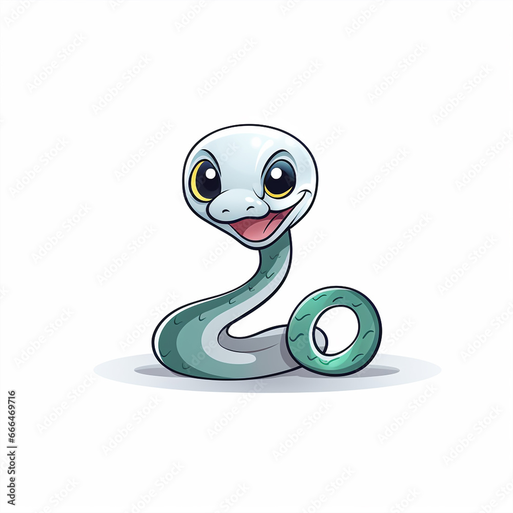 2d cute cartoon cobra animal, 2d cartoon with sharp outlines on White ...