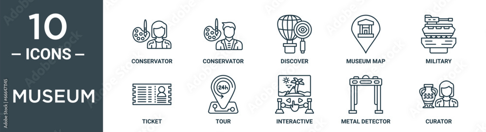 museum outline icon set includes thin line conservator, conservator ...
