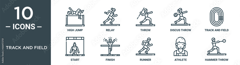 track and field outline icon set includes thin line high jump, relay ...