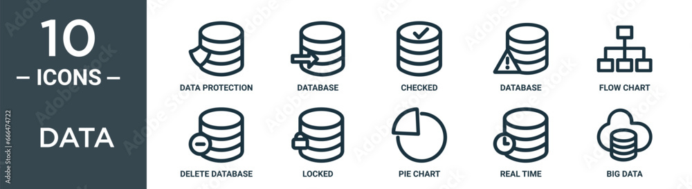 data outline icon set includes thin line data protection, database ...