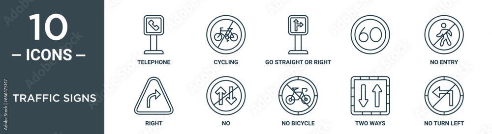 traffic signs outline icon set includes thin line telephone, cycling ...
