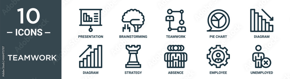 teamwork outline icon set includes thin line presentation ...