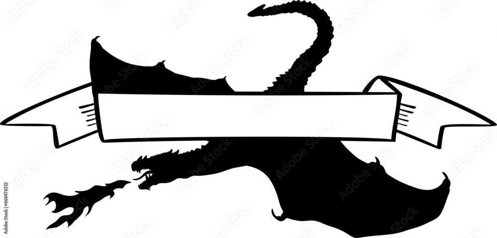 Monogram Dragon Dragon Silhouette SVG Vector The dragon is flying, the ...