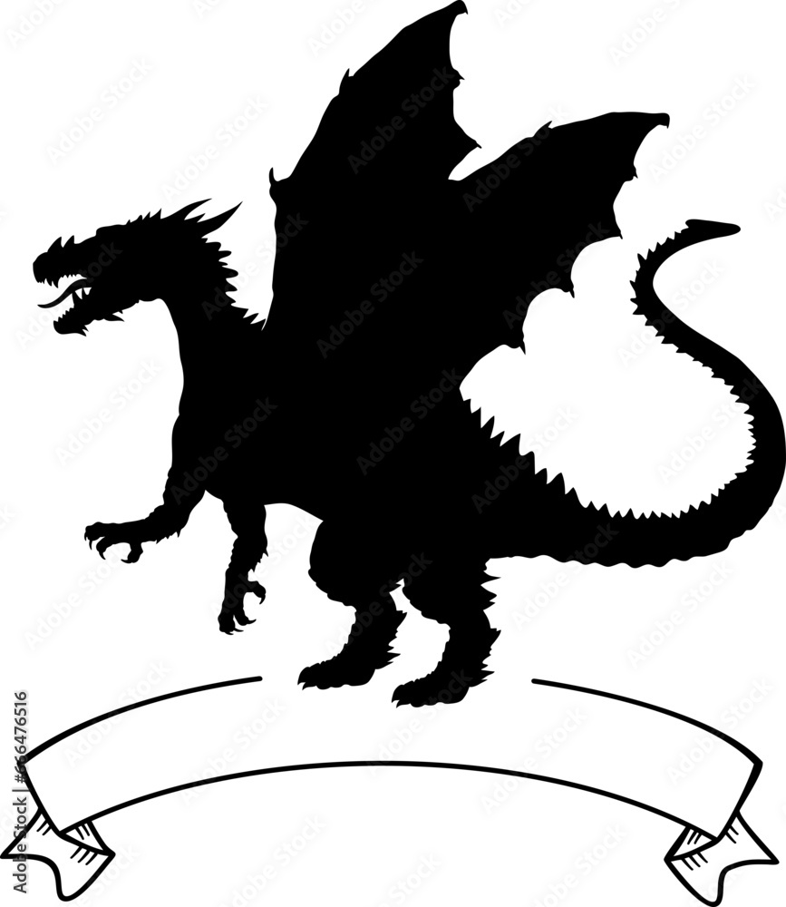 Monogram Dragon Dragon Silhouette SVG Vector The dragon is flying, the ...