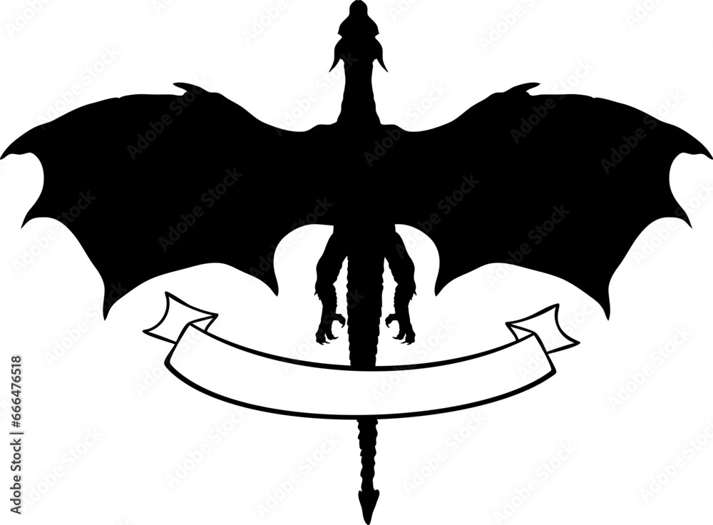 Monogram Dragon Dragon Silhouette SVG Vector The dragon is flying, the ...