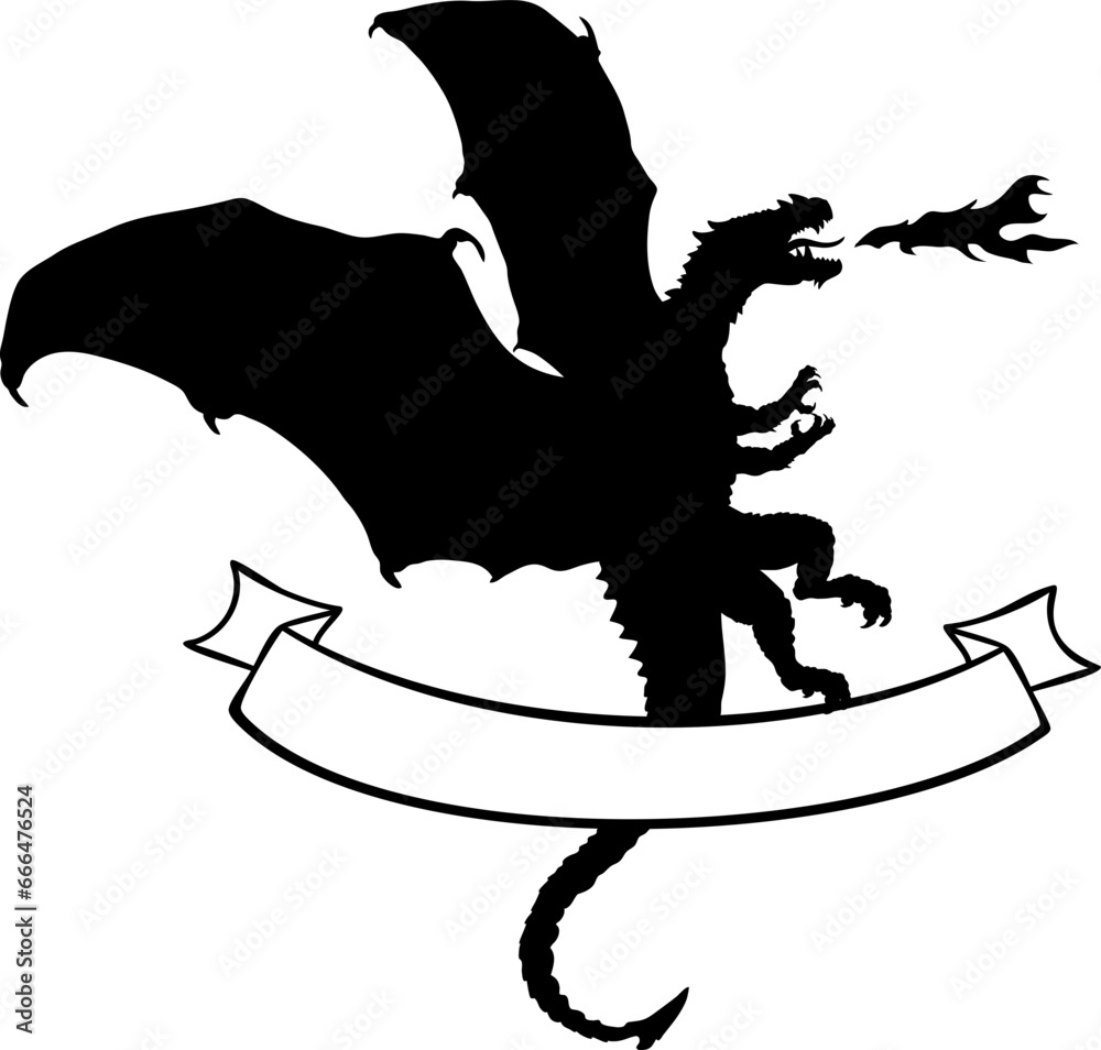 Monogram Dragon Dragon Silhouette SVG Vector The dragon is flying, the ...