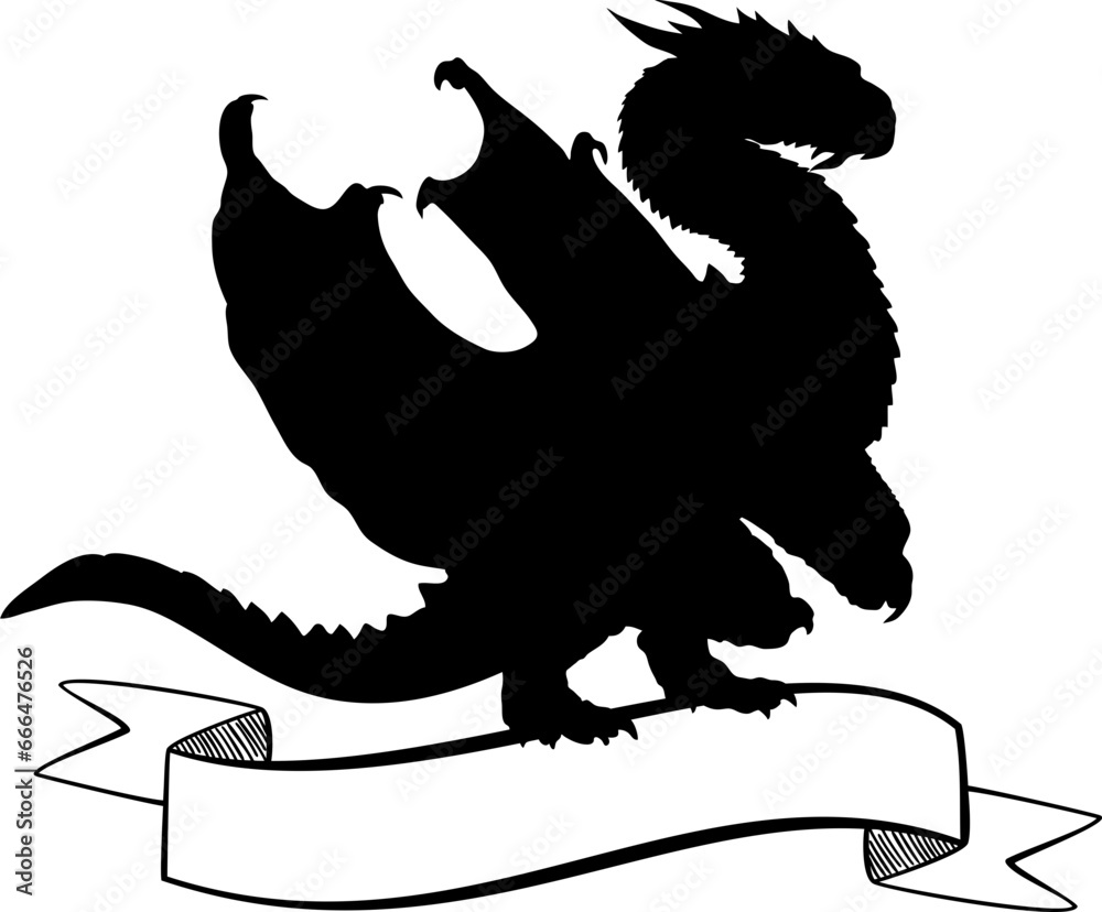 Monogram Dragon Dragon Silhouette SVG Vector The dragon is flying, the ...