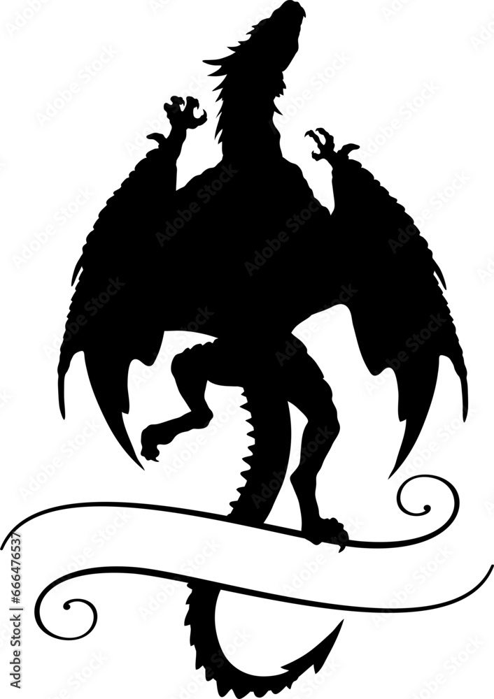 Monogram Dragon Dragon Silhouette SVG Vector The dragon is flying, the ...