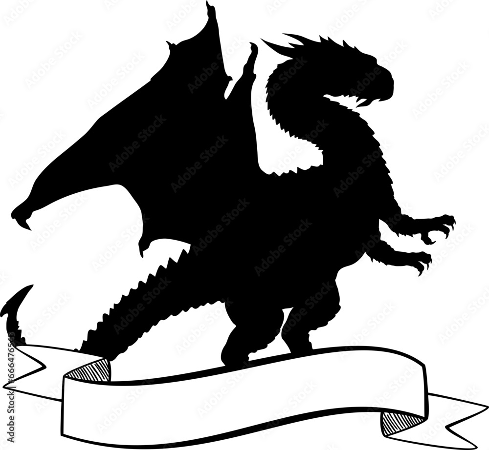 Monogram Dragon Dragon Silhouette SVG Vector The dragon is flying, the ...
