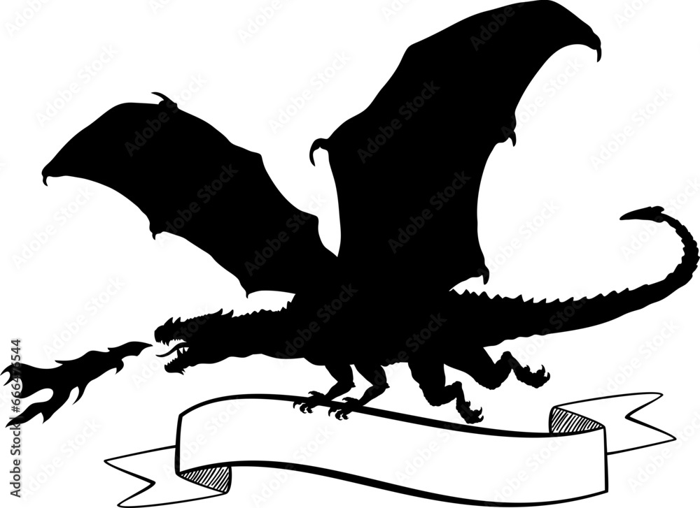Monogram Dragon Dragon Silhouette SVG Vector The dragon is flying, the ...