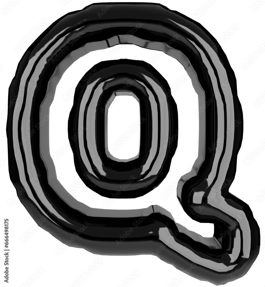 Glossy inflated black color letter Q uppercase illustration. 3D render ...