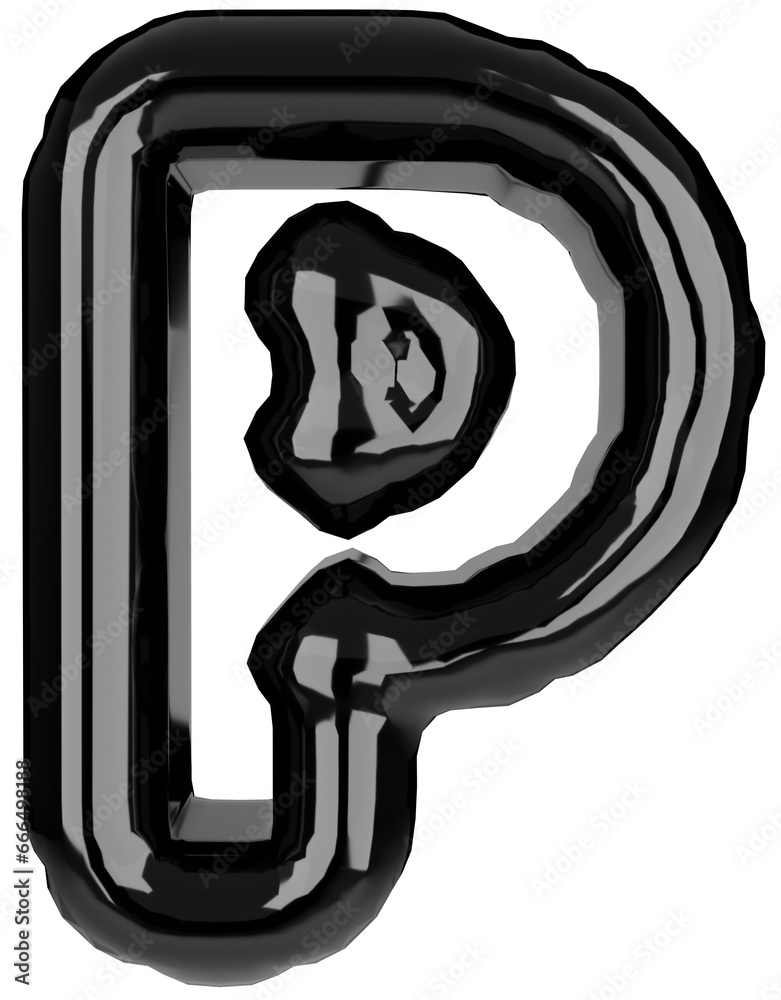 Glossy inflated black color letter P uppercase illustration. 3D render ...