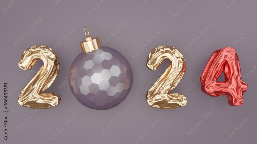 Loop 3d animation of the date of the new year 2024 from balloons that ...