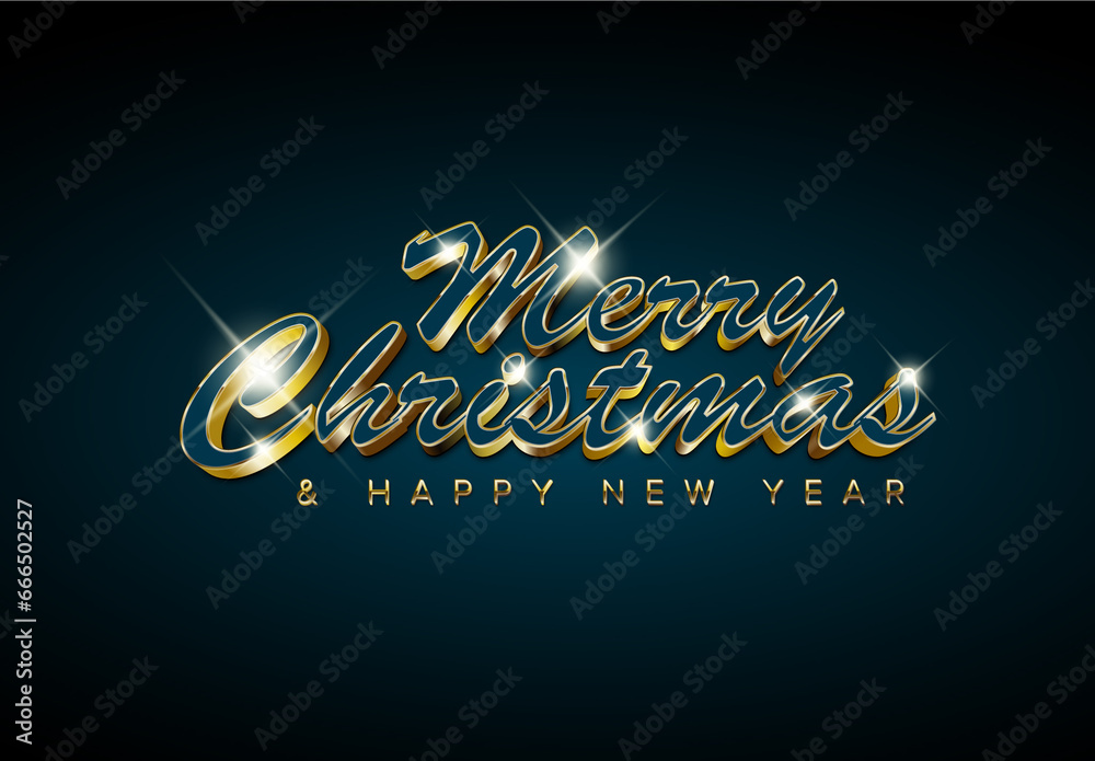 Modern stylish dark blue Christmas card template with big golden text ...