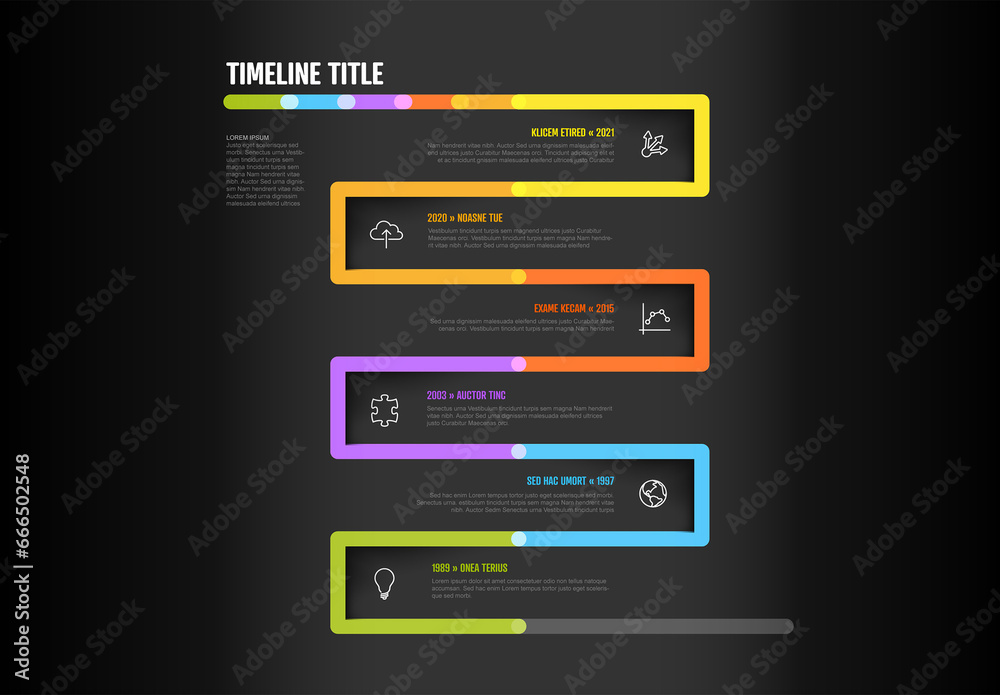 Thick line dark Infogrpahic vertical timeline diagram template with ...