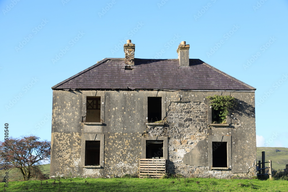 Derelict two storey farm house in countryside, County Leitrim, Ireland ...