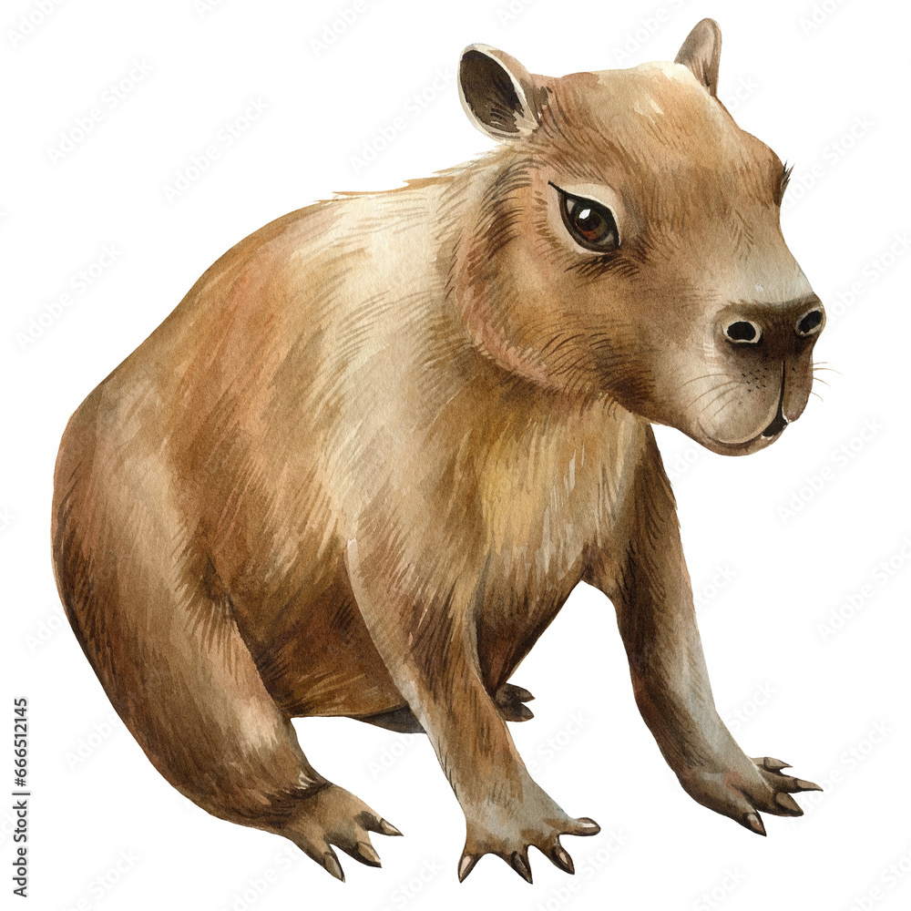 Capybara watercolor on isolated white background. Hand drawn cute ...