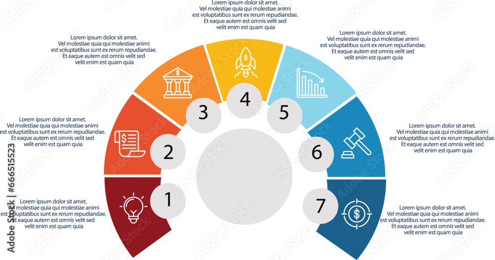 Vector infographic circle. Cycle diagram with 7 steps. Round chart that ...