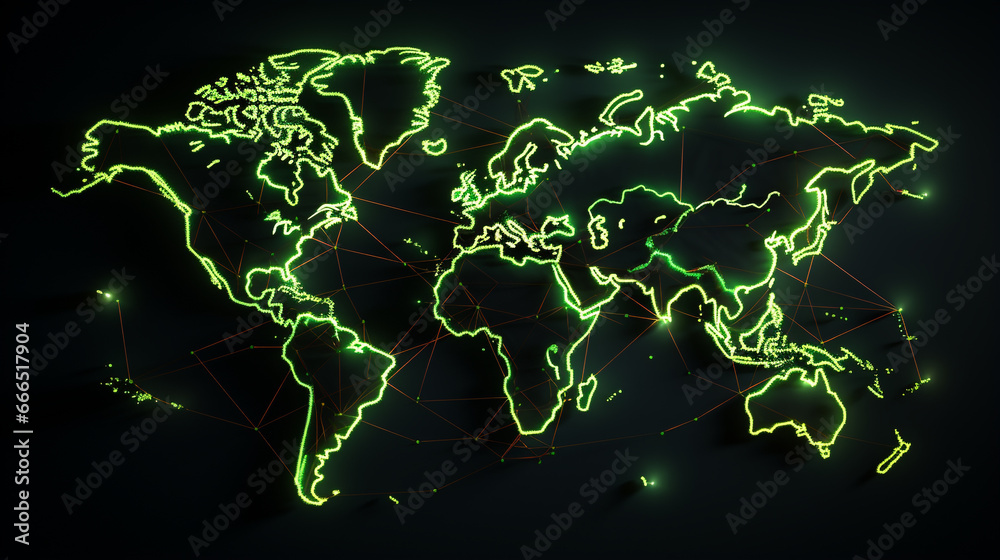 World map 2D with neon line. Stock Illustration | Adobe Stock
