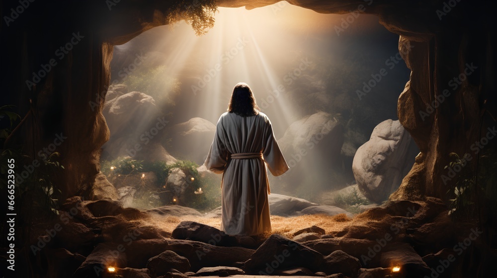 Jesus Christ as holy saviour. Beautiful light ray as power and sanctity ...