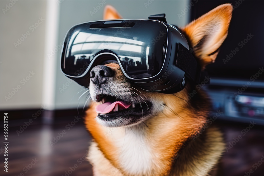 Generative AI illustration of portrait of cool dog with tongue out in ...