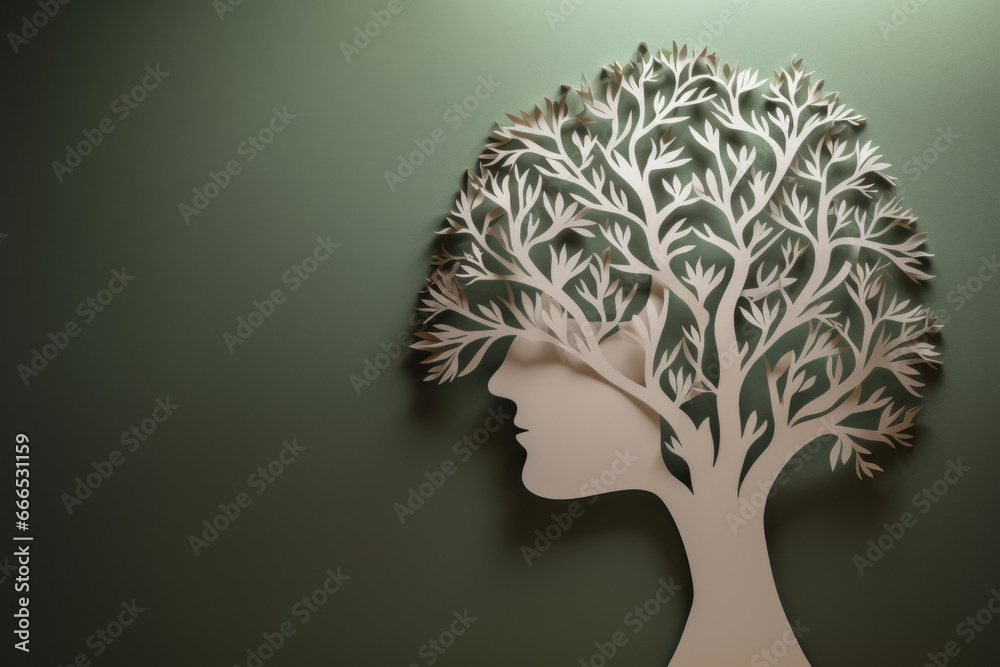 Human head profile with tree representing brain and its neuronal ...