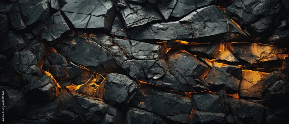 The stone wall's surface showcases a textured black rock, where regal ...