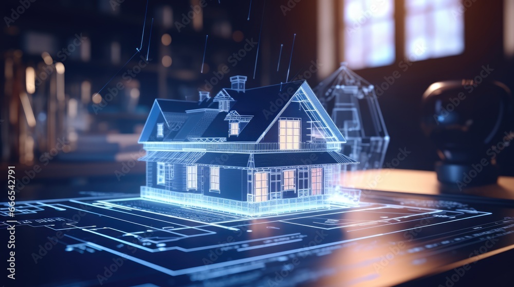 Hologram and projection of the house. Design and construction project ...