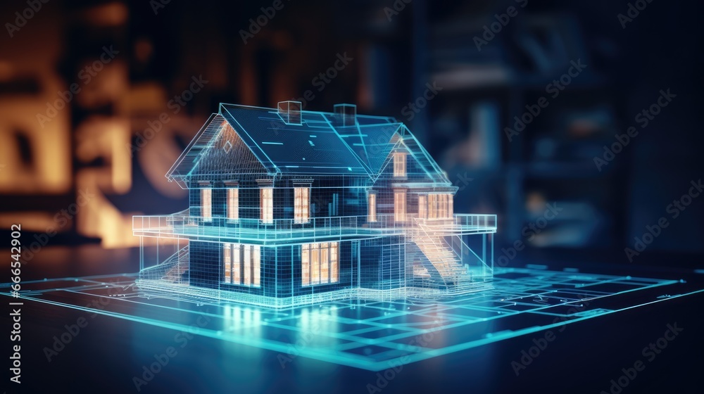 Hologram and projection of the house. Design and construction project ...